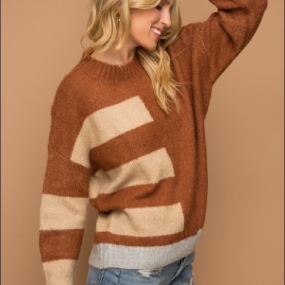 Hem & Thread | Sweaters | Hem Thread Cacao Brown Color Block Sweater ...